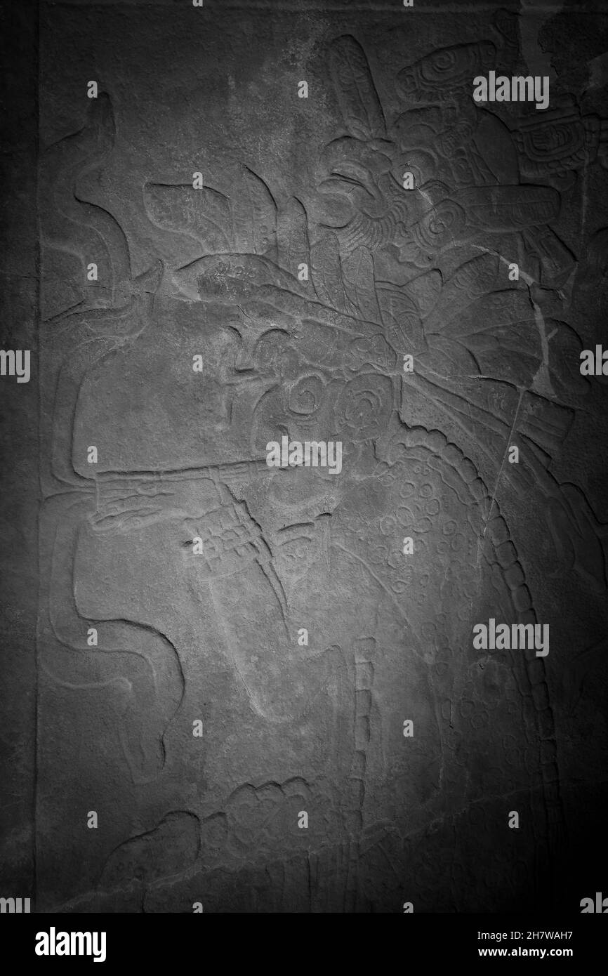 ancient mayan bas relief carvings and sculpture located in the temple ...