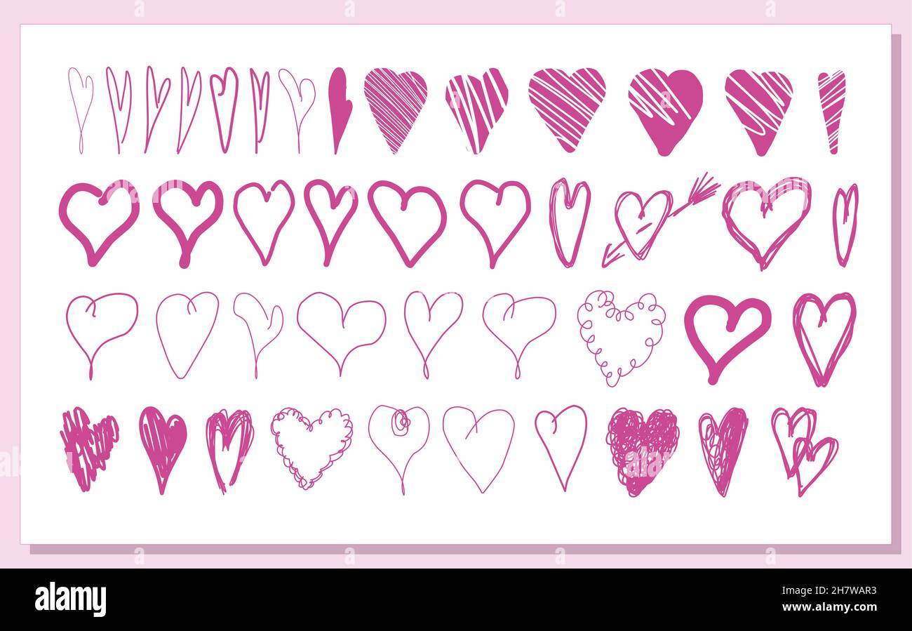 Hearts big collection. Hand-drawn hearts. Clipart for valentine's day ...