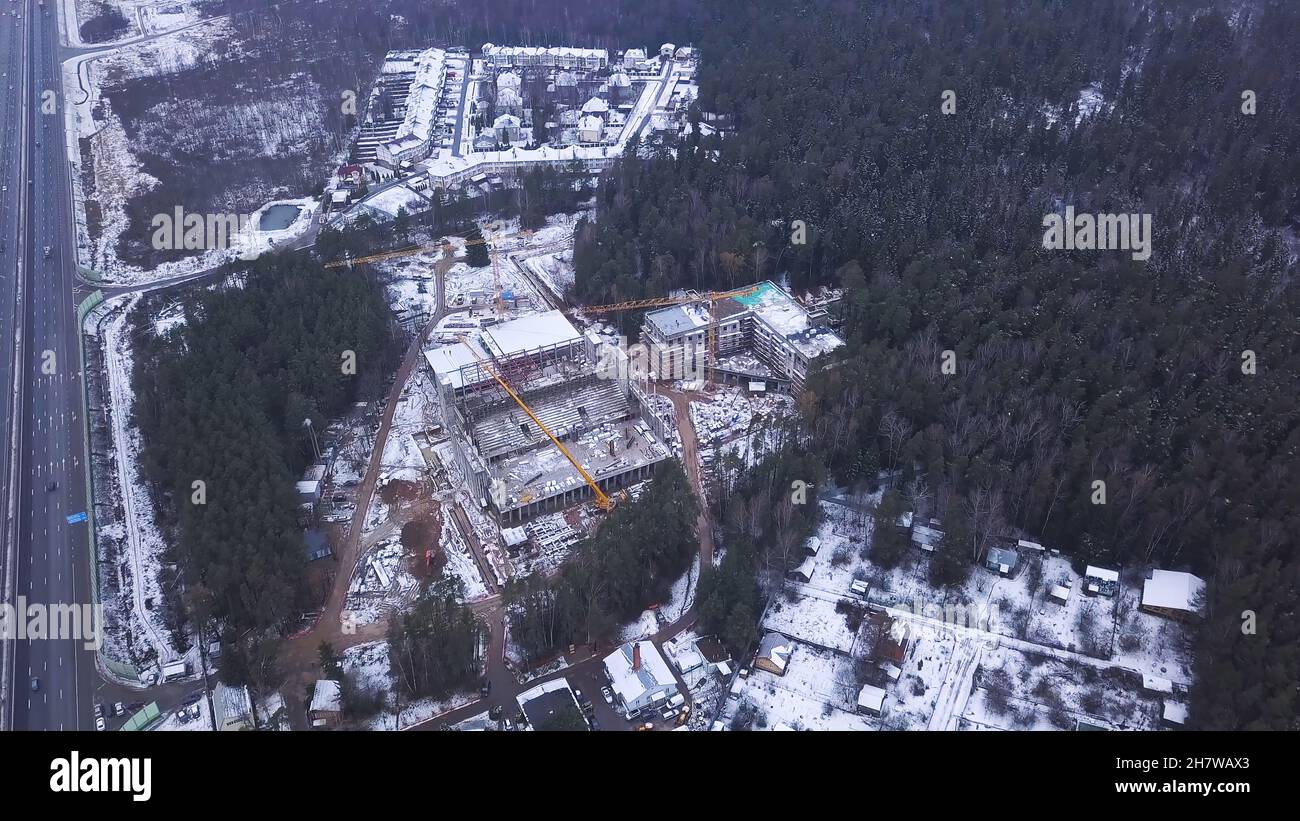 Top view see the construction site of Reinforced concrete high-rise ...
