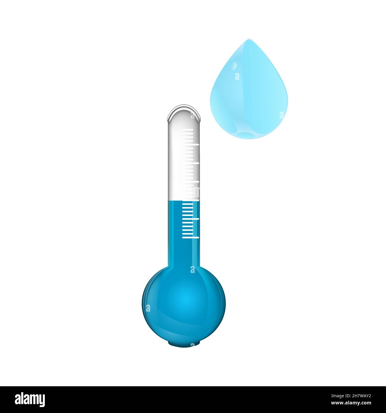 Blue thermometer with water drop. Cool temperature and rain symbol. Weather forecast icon.Chill ...