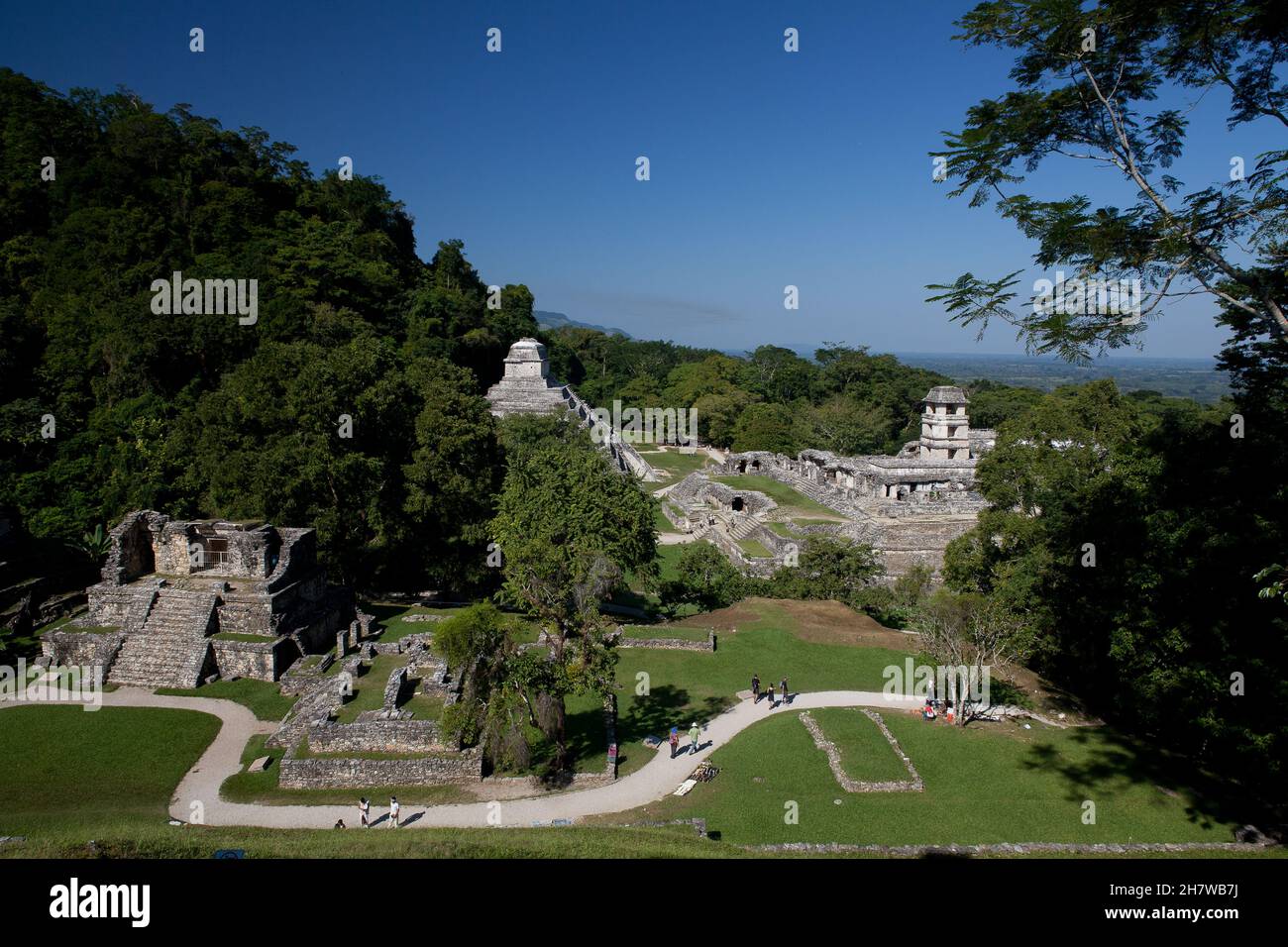 View of the Main plaza of Palenque temple of the inscriptions and the ...
