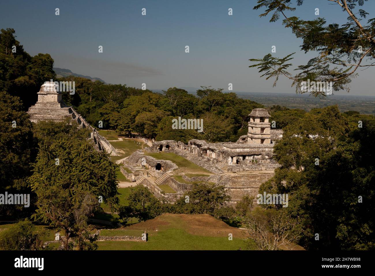 View of the Main plaza of Palenque temple of the inscriptions and the ...