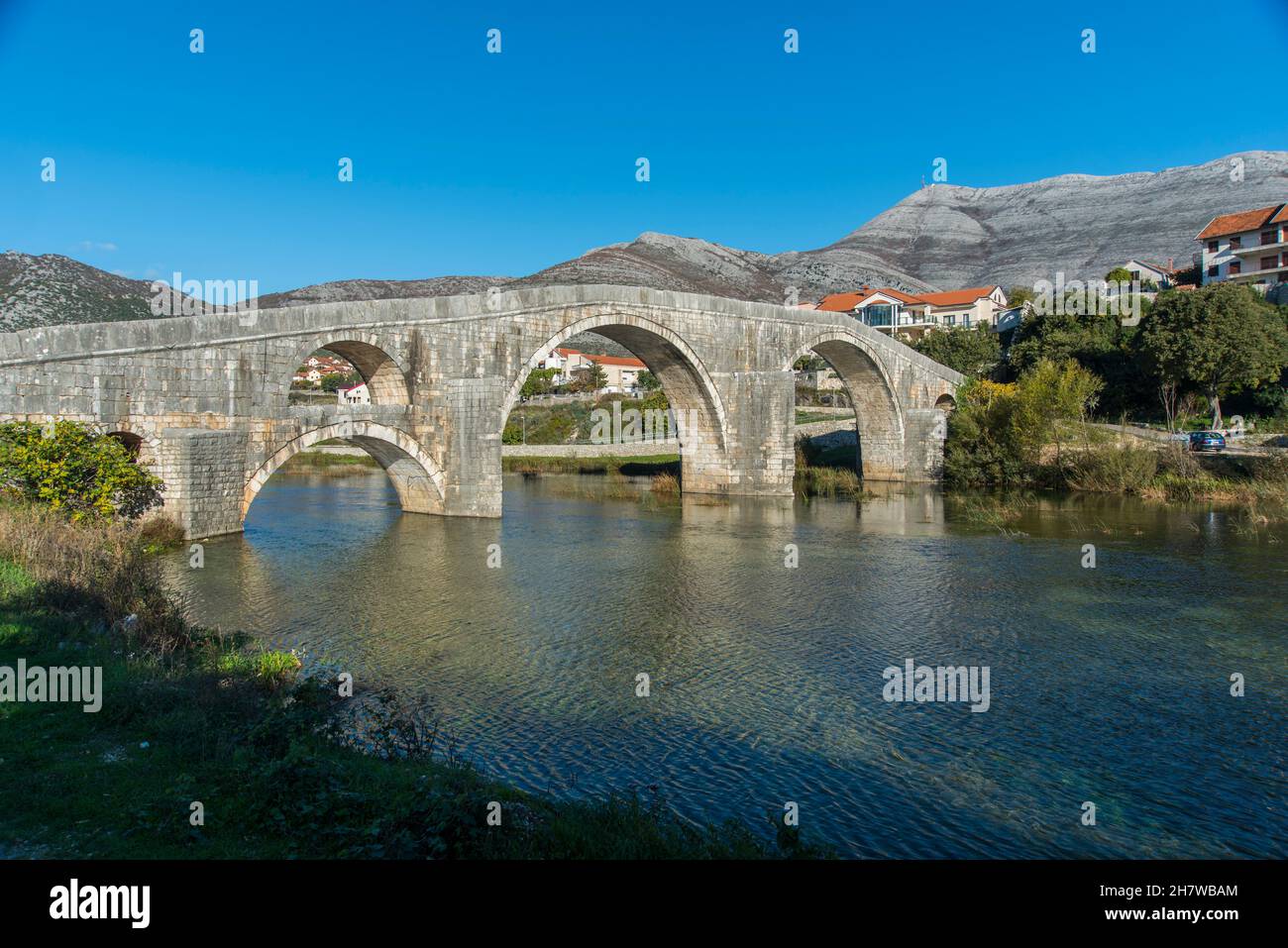 The historic monument of the Arslanagic bridge (old bridge) in Trebinje ...