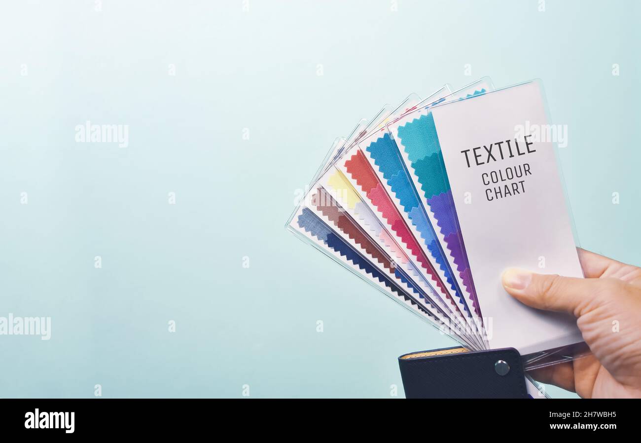 Designer hand holding textile color charts with copy space Stock Photo ...