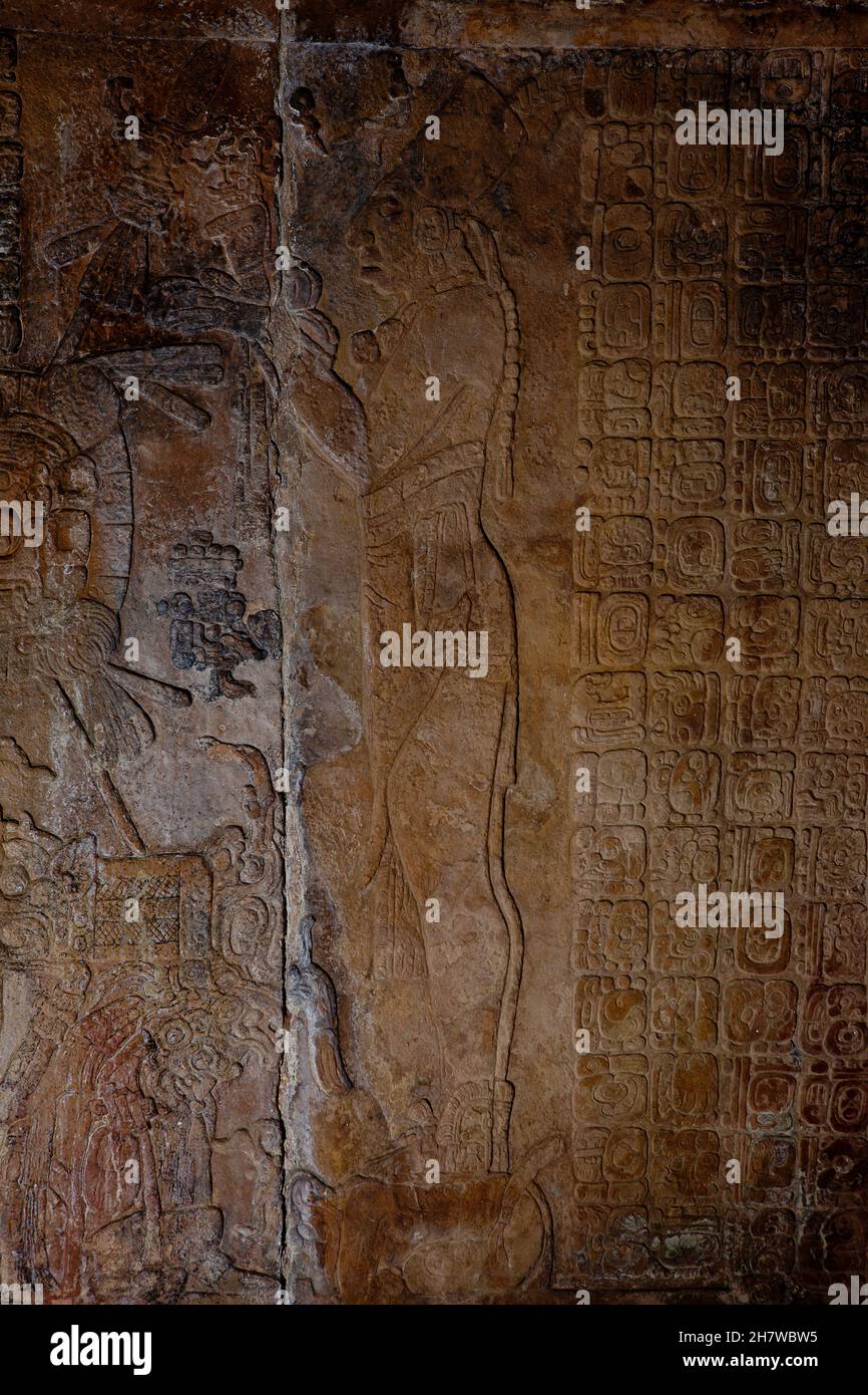 ancient mayan bas relief carvings and sculpture located in the temple ...