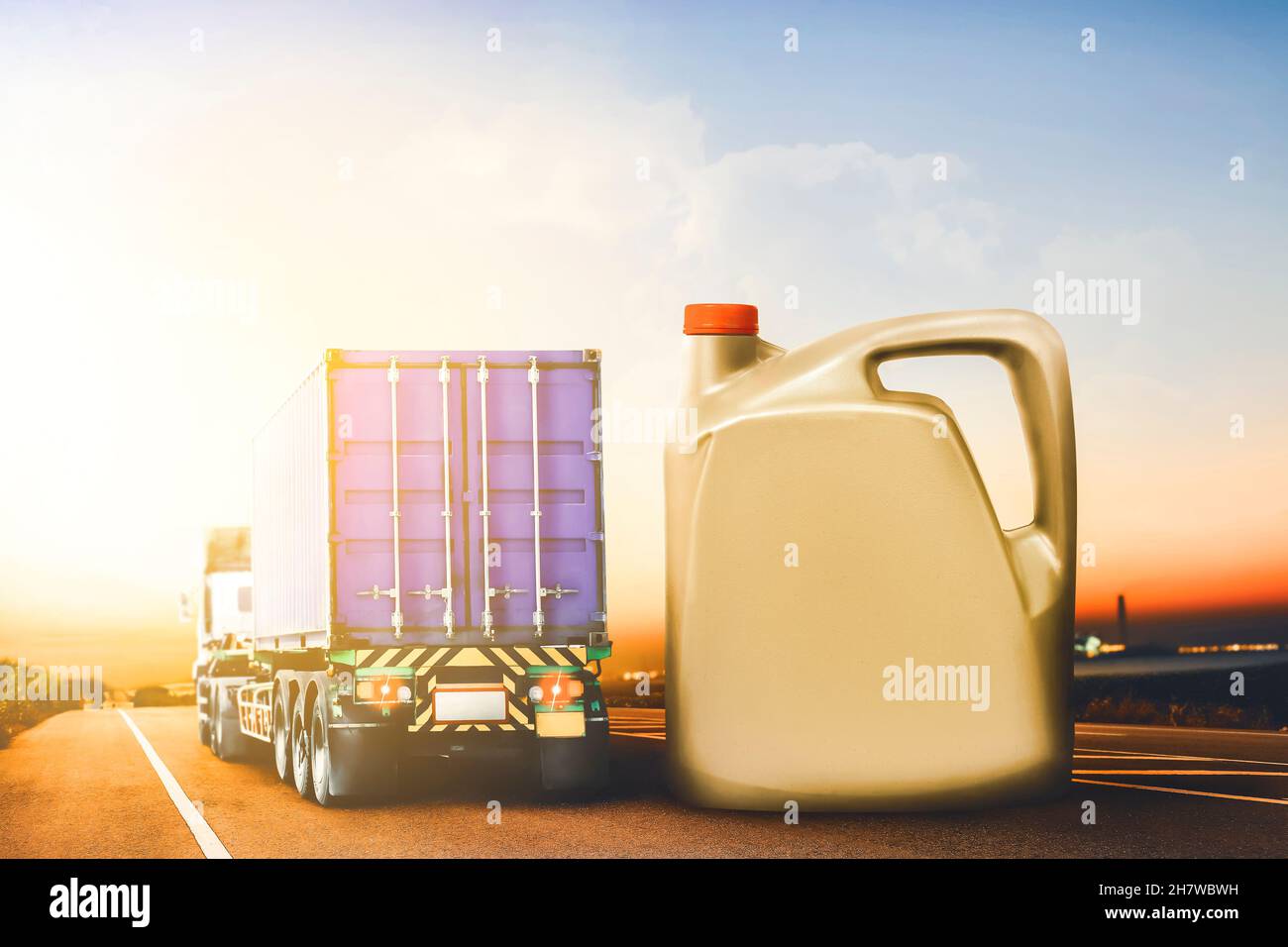 A golden gallon of lubricant was placed on the road, and a trailer ...