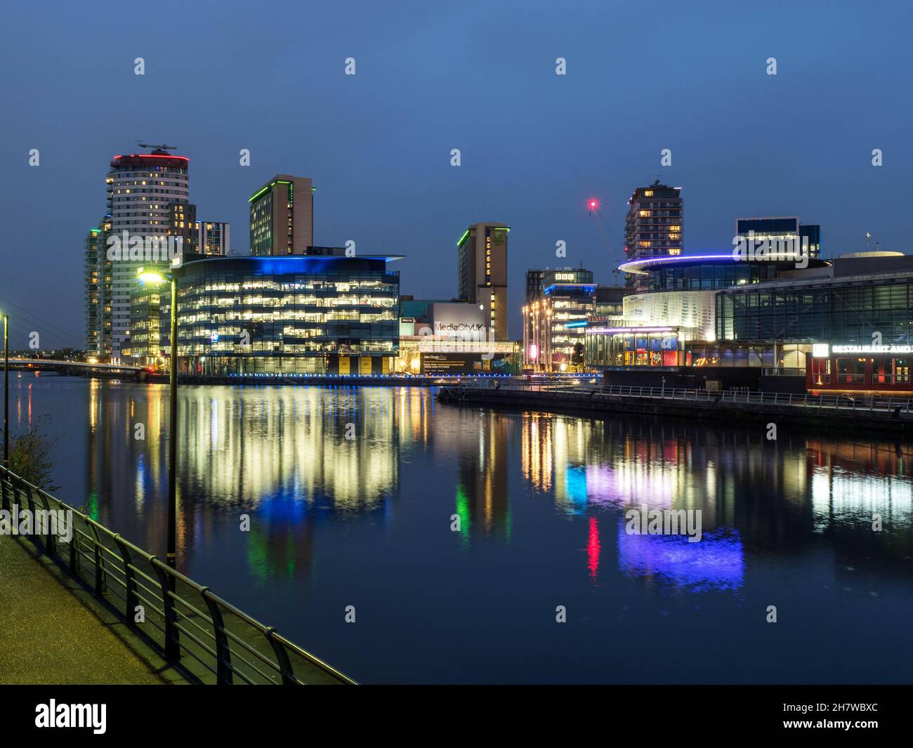 Media City UK and The Quays Theatre reflected in the Manchester Ship ...