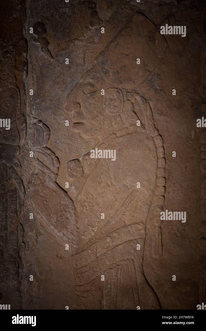 ancient mayan bas relief carvings and sculpture located in the temple ...