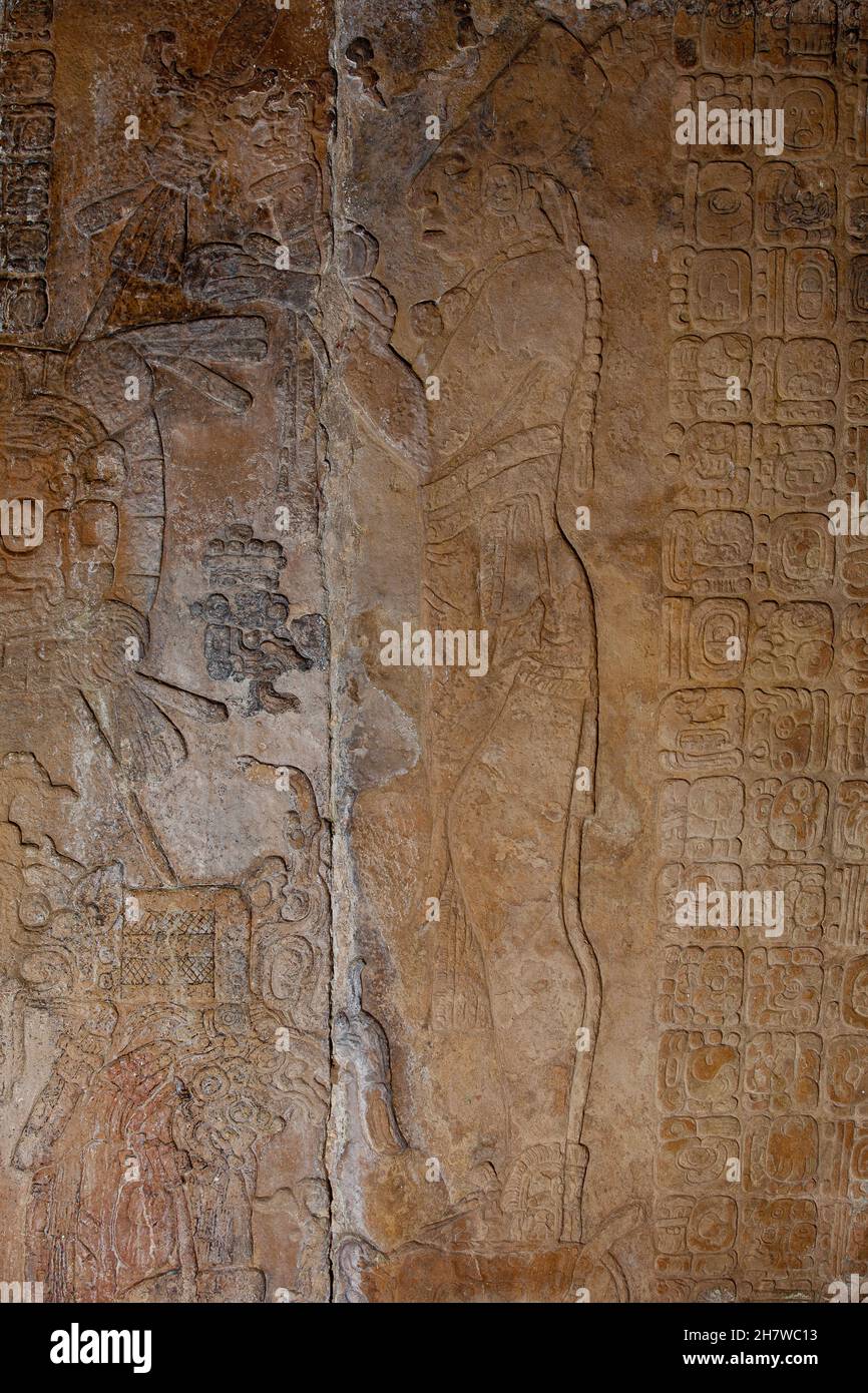 ancient mayan bas relief carvings and sculpture located in the temple ...