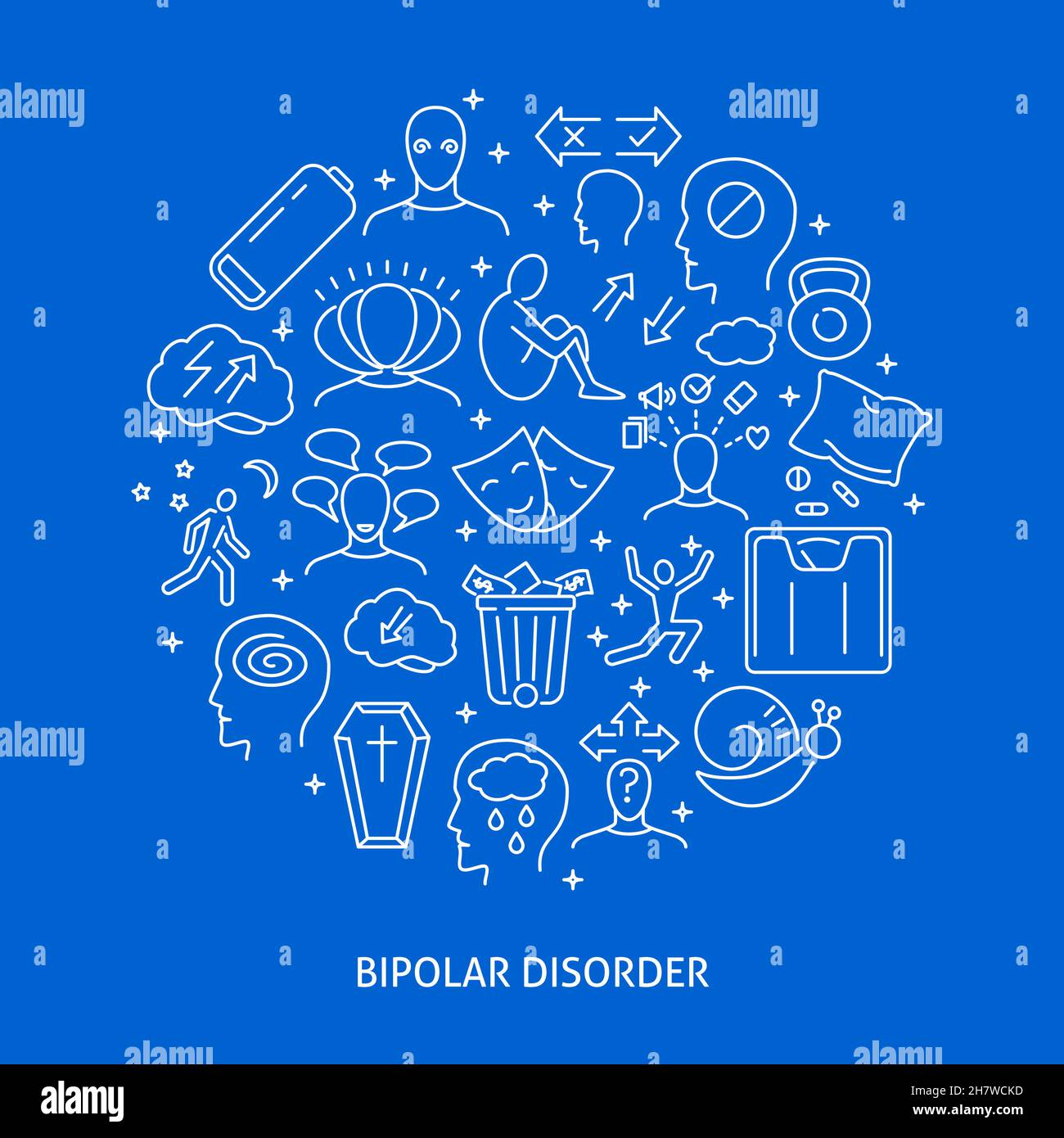 Bipolar disorder round concept poster in line style. Mental illness ...