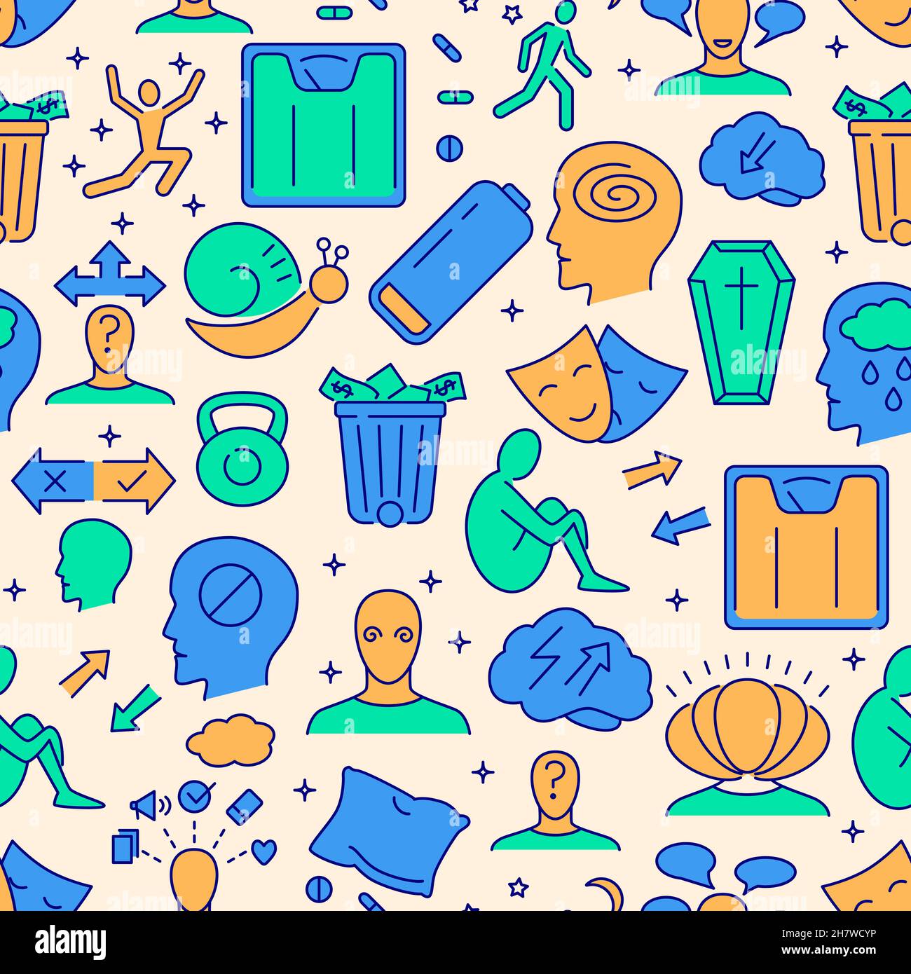 Bipolar disorder seamless pattern in colored line style. Mental illness ...