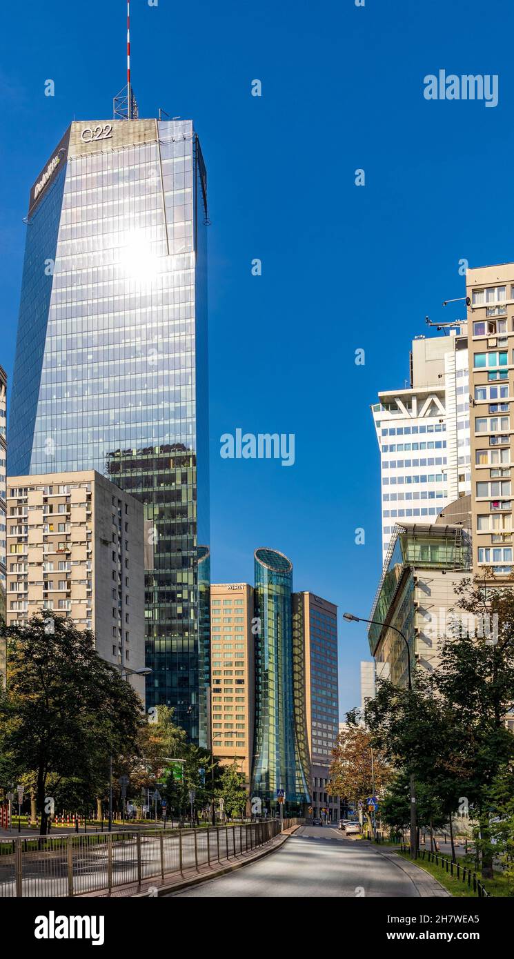 Warsaw, Mazovia / Poland - 2020/08/09: Panorama of Srodmiescie and Wola ...