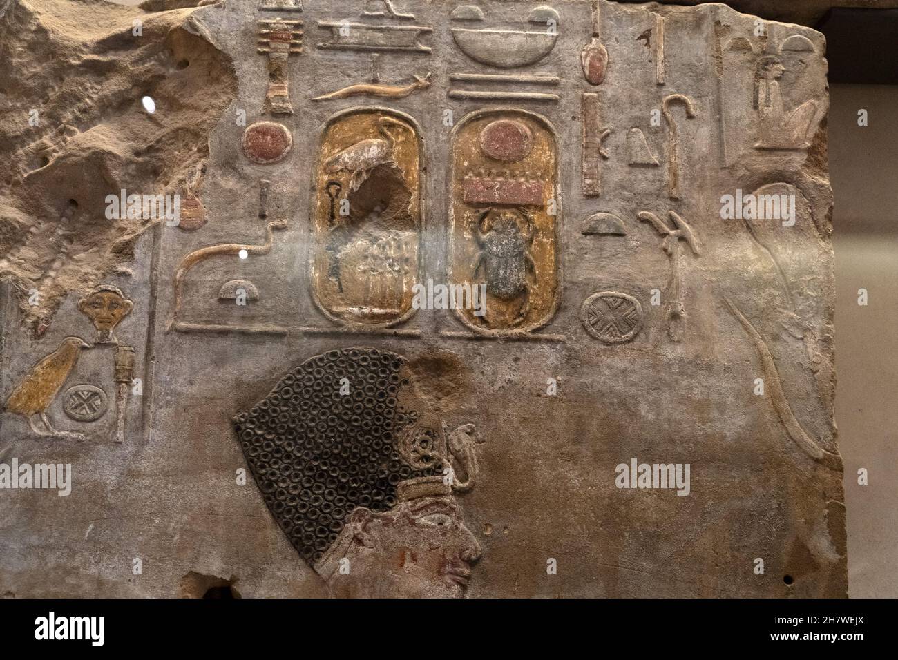 Egyptian painted bas relief close up detail Stock Photo - Alamy