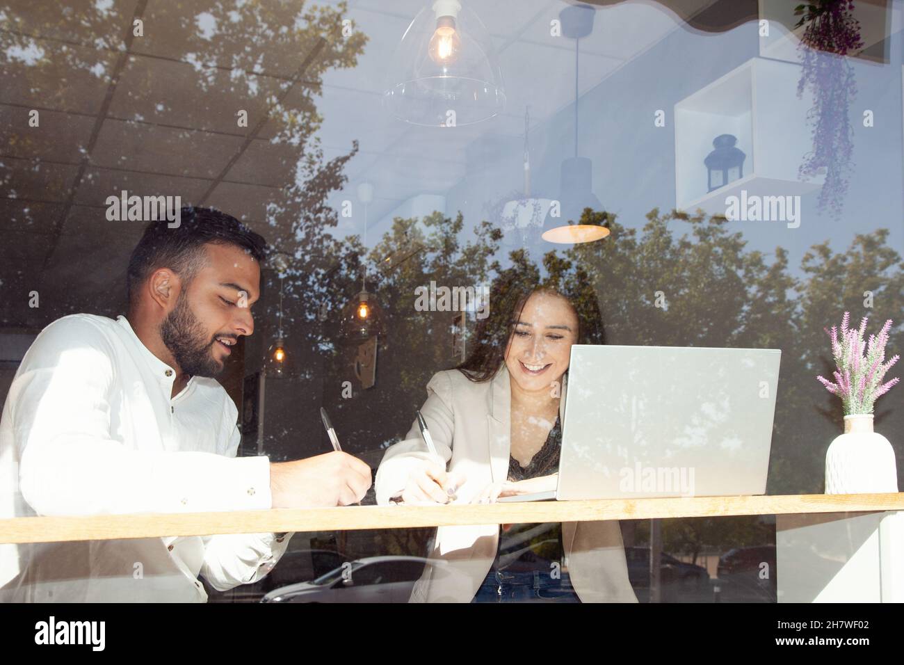 Meeting in coffee shop. People through the looking glass. Showcase. Job ...