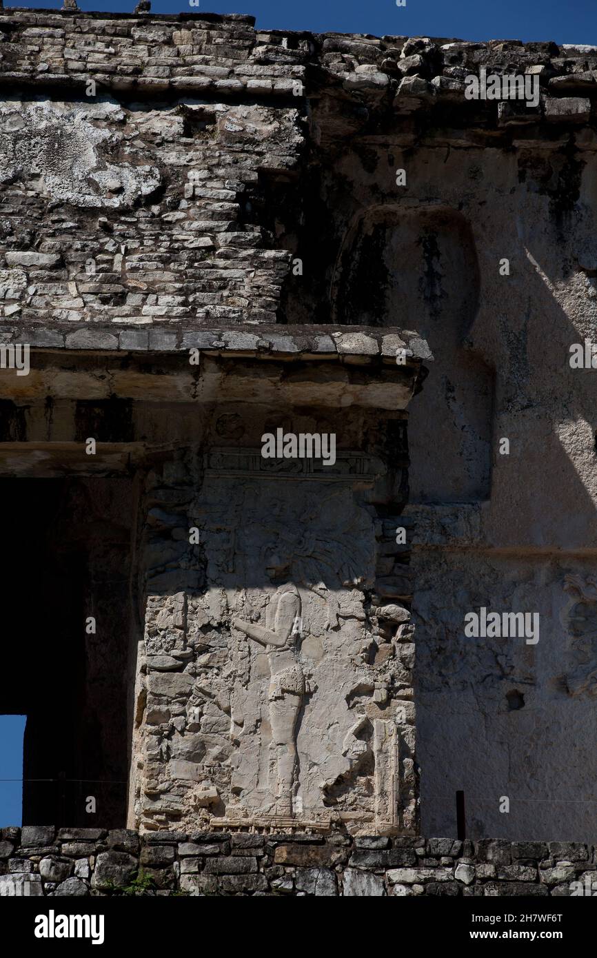 ancient mayan bas relief carvings and sculpture located on The palace ...