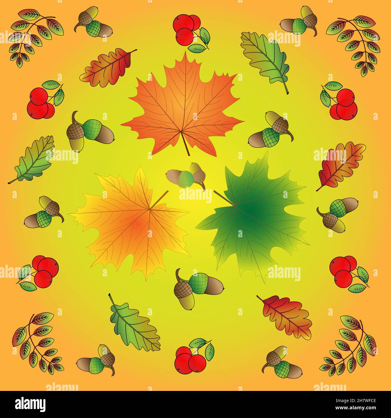 The illustration presents a colorful, bright, festive natural ...