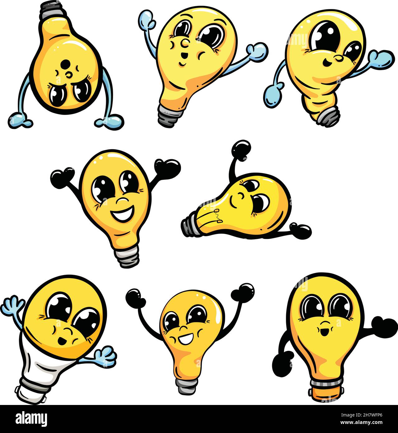Cartoon Lightbulbs or Light Bulb Mascot Cartoon Characters Stock Vector ...