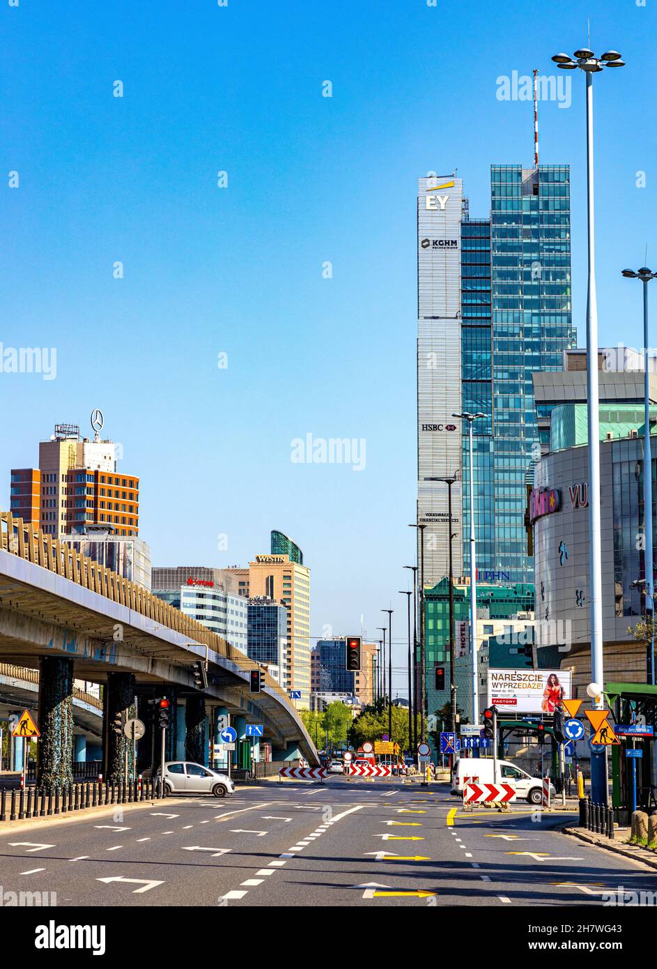 Warsaw, Poland - June 13, 2020: Srodmiescie city center business ...
