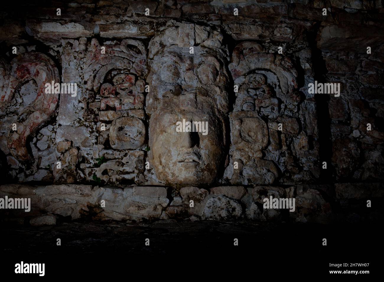 ancient mayan bas relief carvings and sculpture located on The palace ...