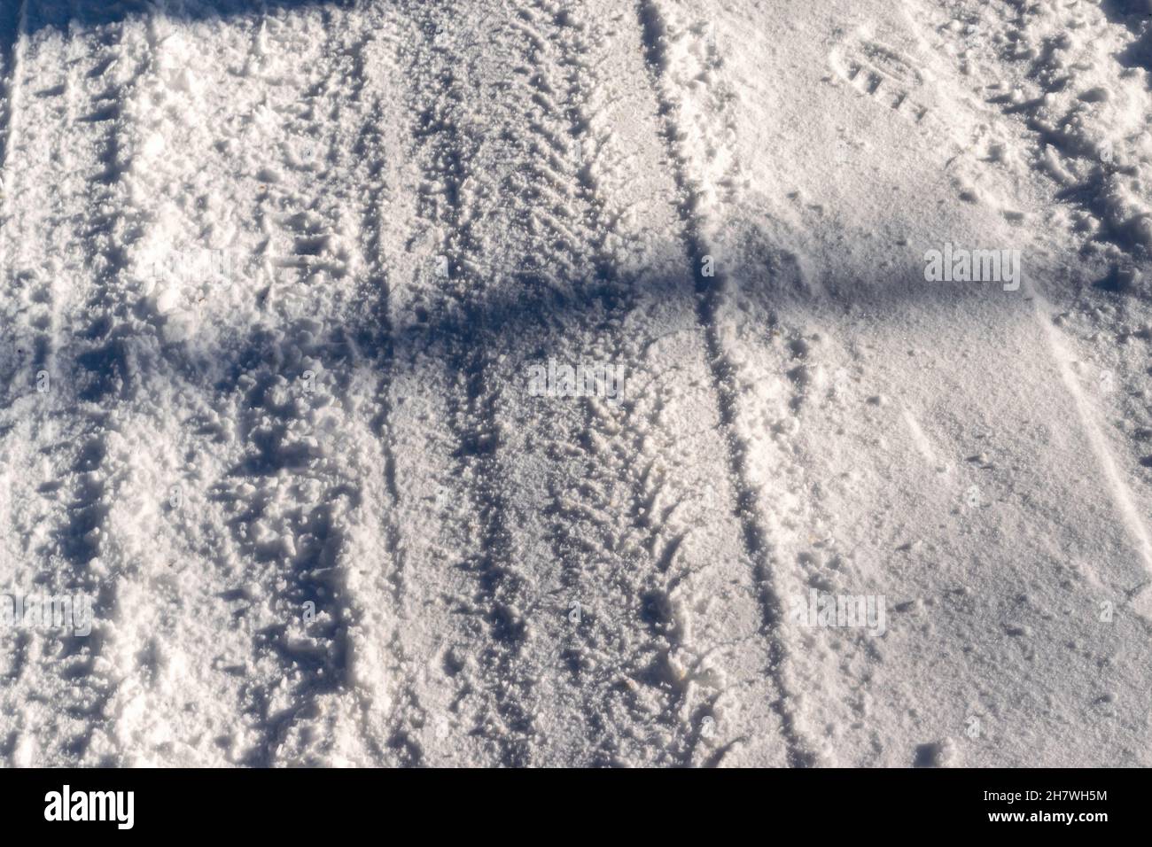 Textured background.Winter landscape wallpaper. Tire track on snow, 4x4 ...