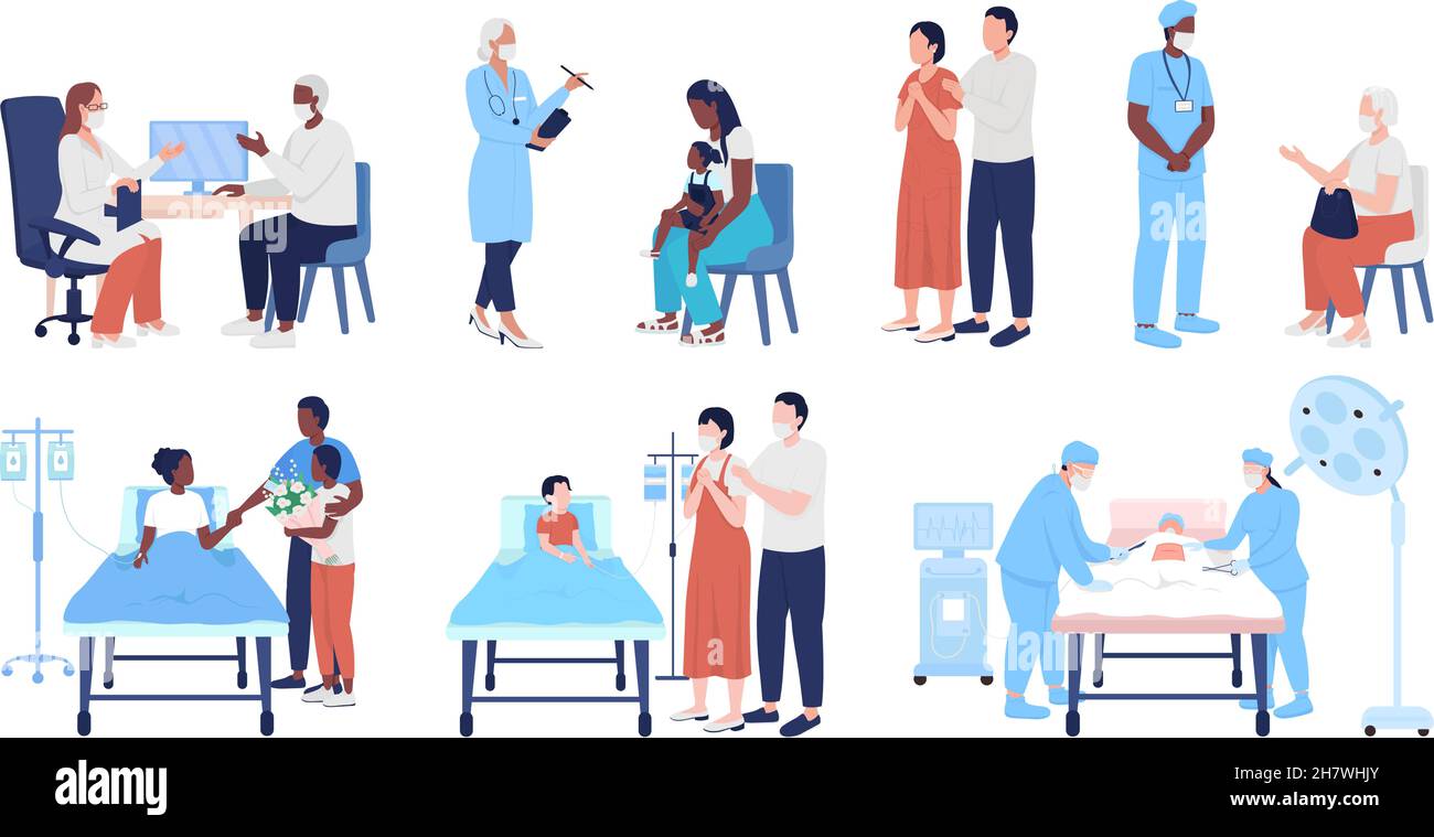 Hospital procedures semi flat color vector character set Stock Vector ...