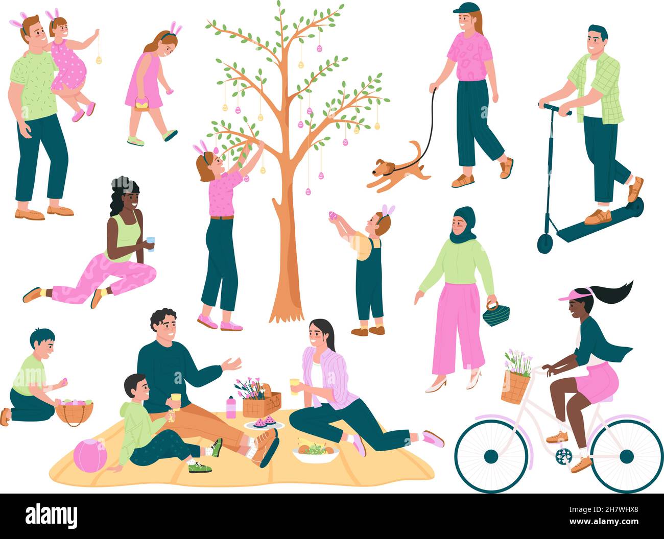 Spring activities semi flat color vector character set Stock Vector ...