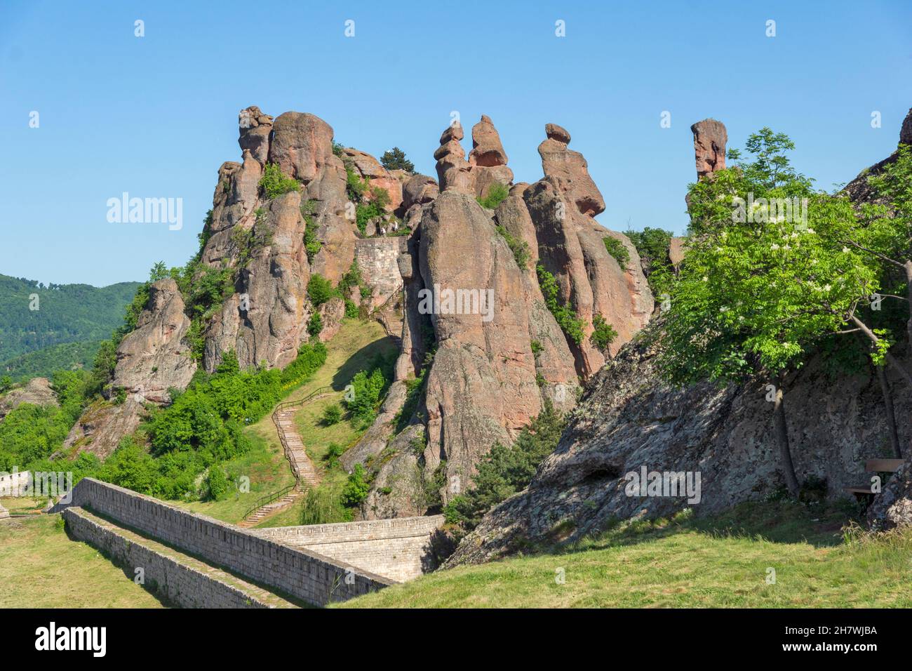 Sunset view of Ruins of Medieval Belogradchik Fortress known as Kaleto ...