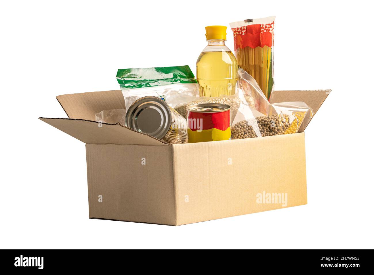 Donation box food support help for poor people in the world isolated on ...