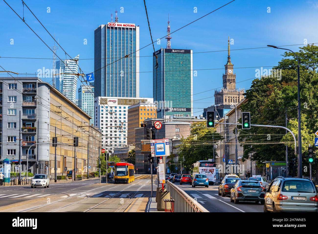 Warsaw, Poland - July 26, 2020: Srodmiescie city center district along ...