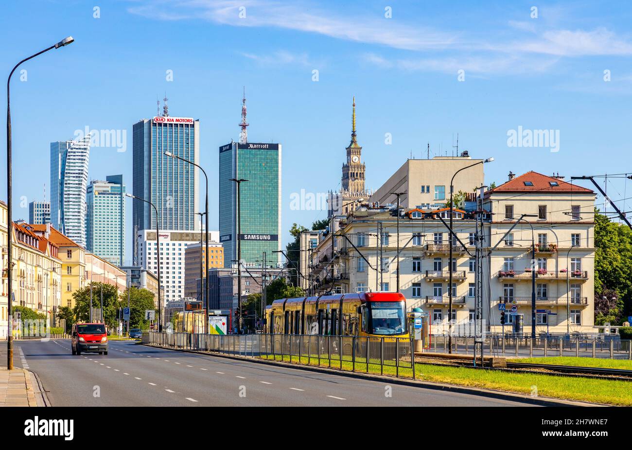 Warsaw, Poland - July 26, 2020: Srodmiescie city center district along ...