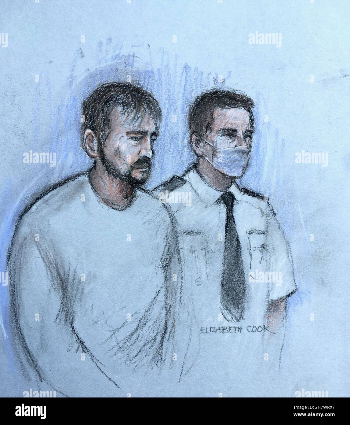 Court artist sketch by Elizabeth Cook of Collin Reeves (left), of ...