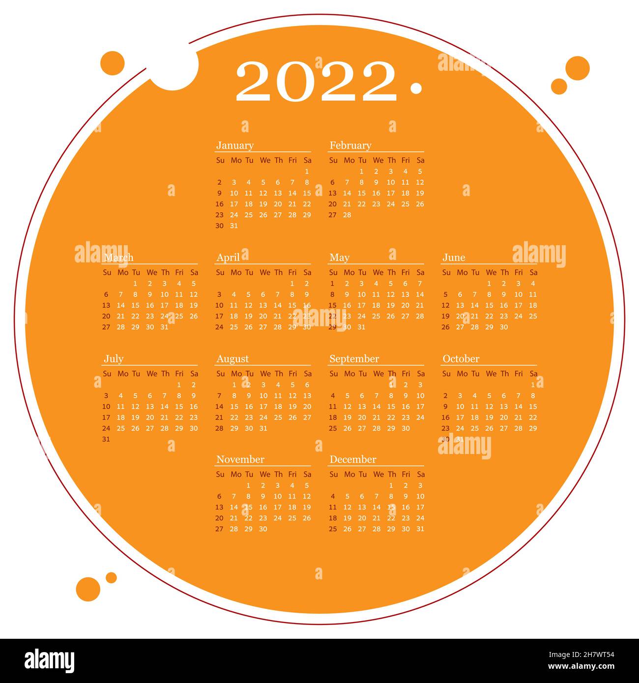 circle calendar on 2022 year. template calendar for business on Stock ...