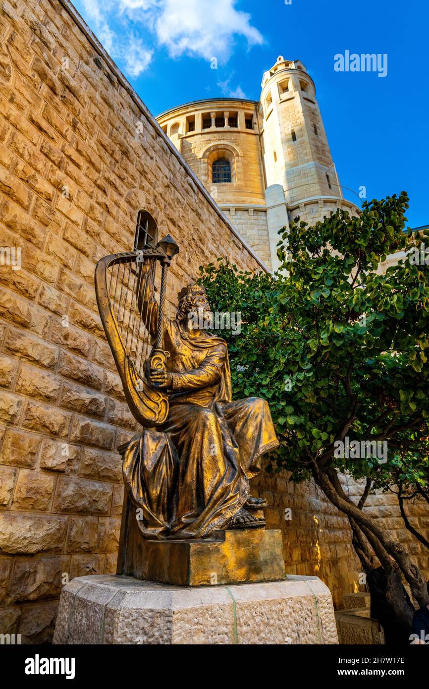 Jerusalem, Israel - October 13, 2017: King David statue at Benedictine ...