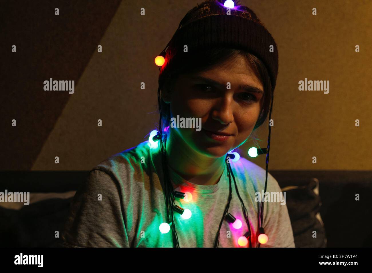 Christmas alone. Crazy happy young woman celebrating christmas. Young ...