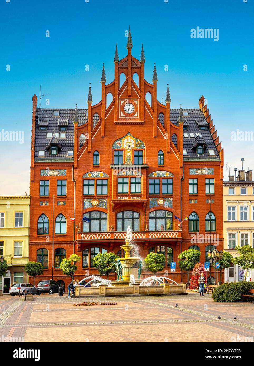 Chojnice, Poland - August 2, 2021: Panoramic view of old town quarter ...