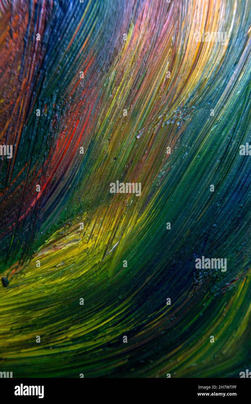 Selective focus of paint strokes. Abstract colorful background. Close ...