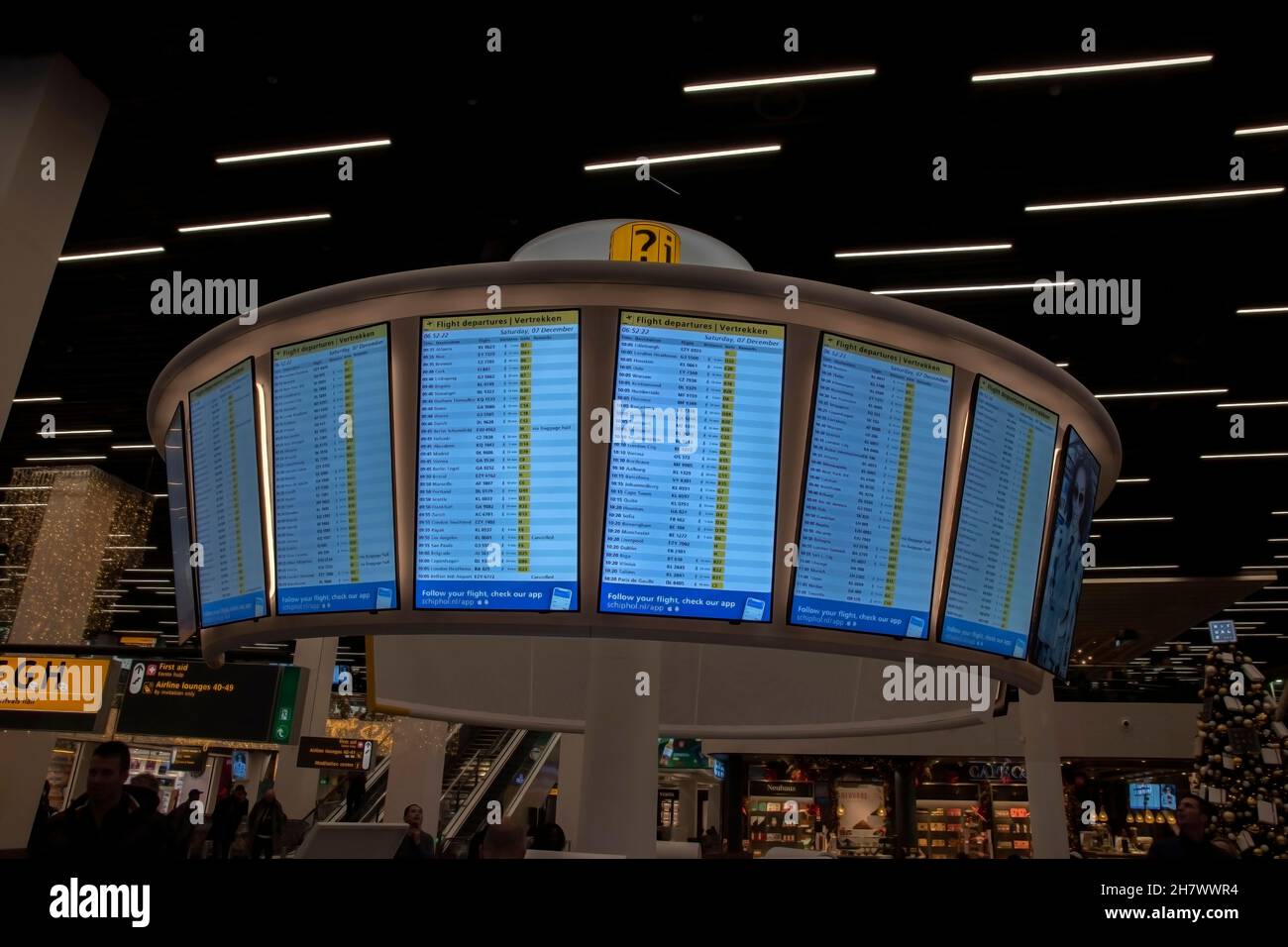 Timetable Screen At Schiphol Airport The Netherlands 7-12-2019 Stock ...
