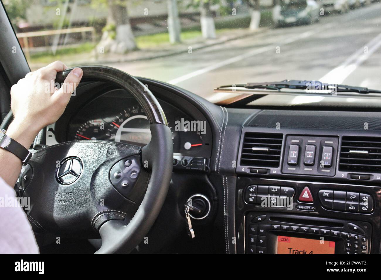 Kiev, Ukraine - April 27, 2014: The driver is driving a Mercedes G ...