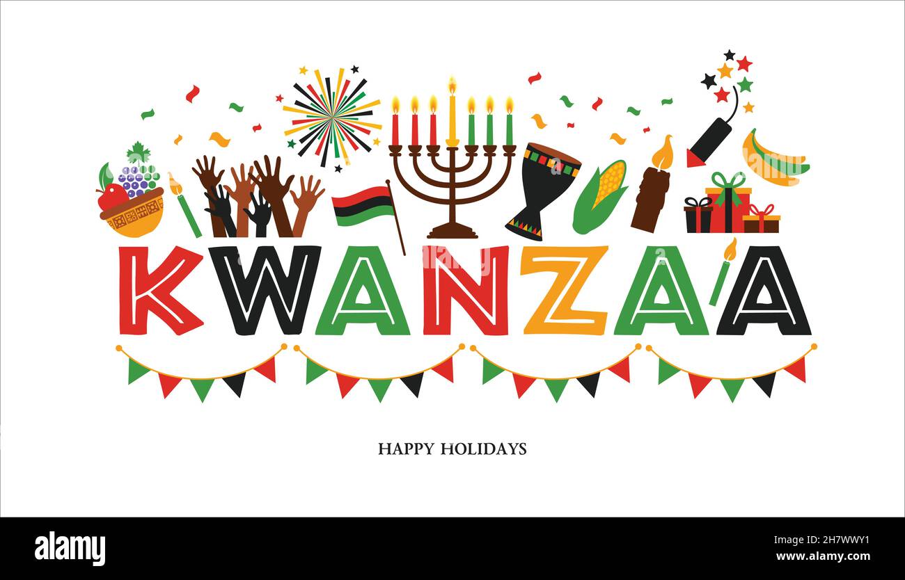 Vector collection of Happy Kwanzaa. Holiday symbols on white background ...