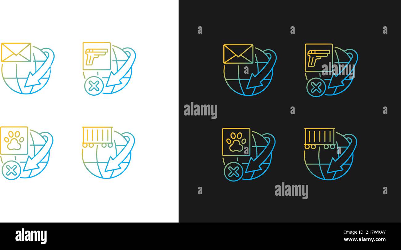 International shipment rules gradient icons set for dark and light mode ...