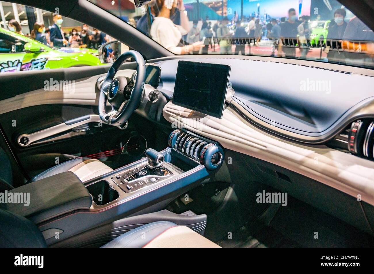 Interior of the BYD Yuan Plus car seen on display at the 2021 Guangzhou ...