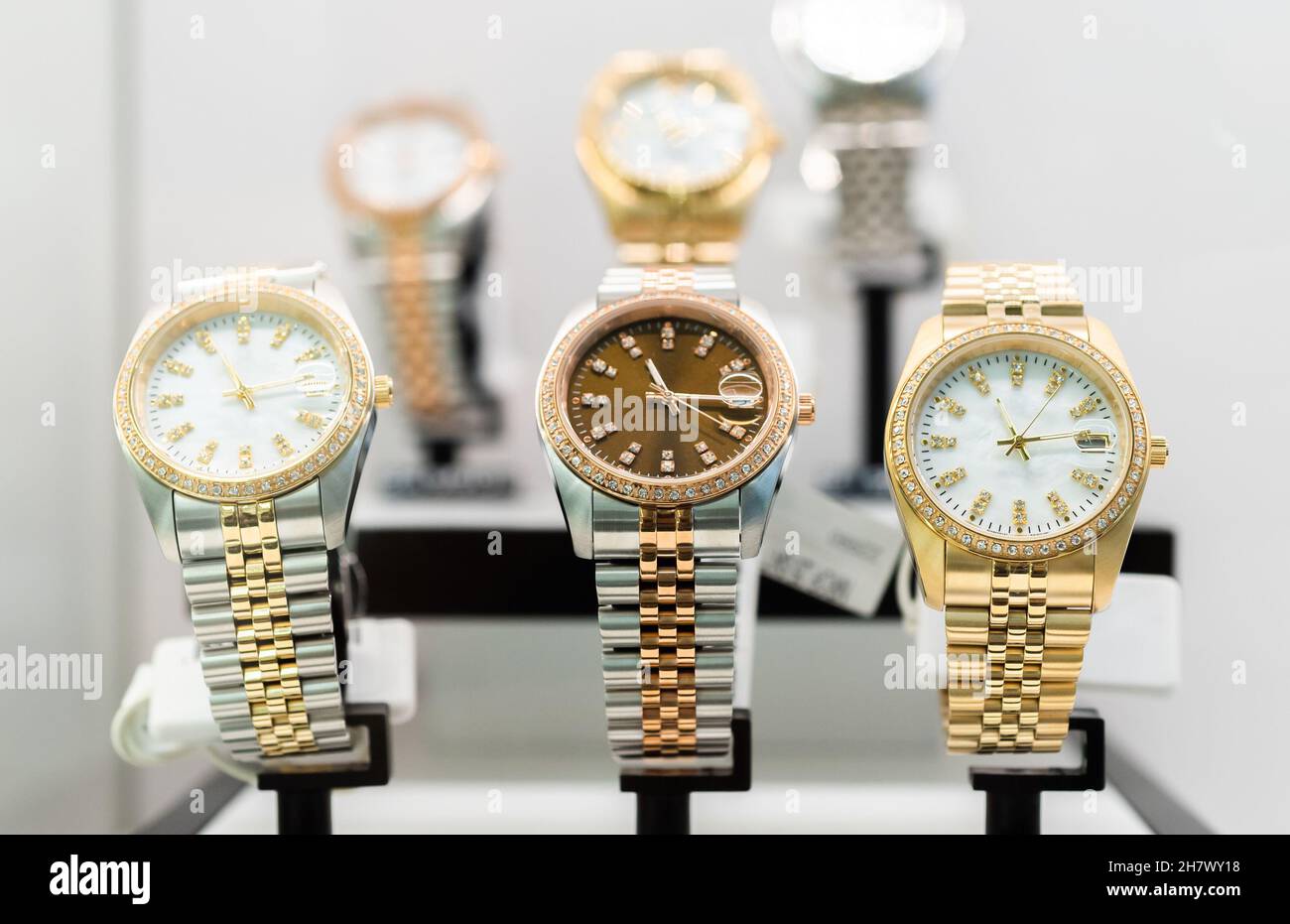 Luxury watches on display in store window, shallow depth of field Stock ...