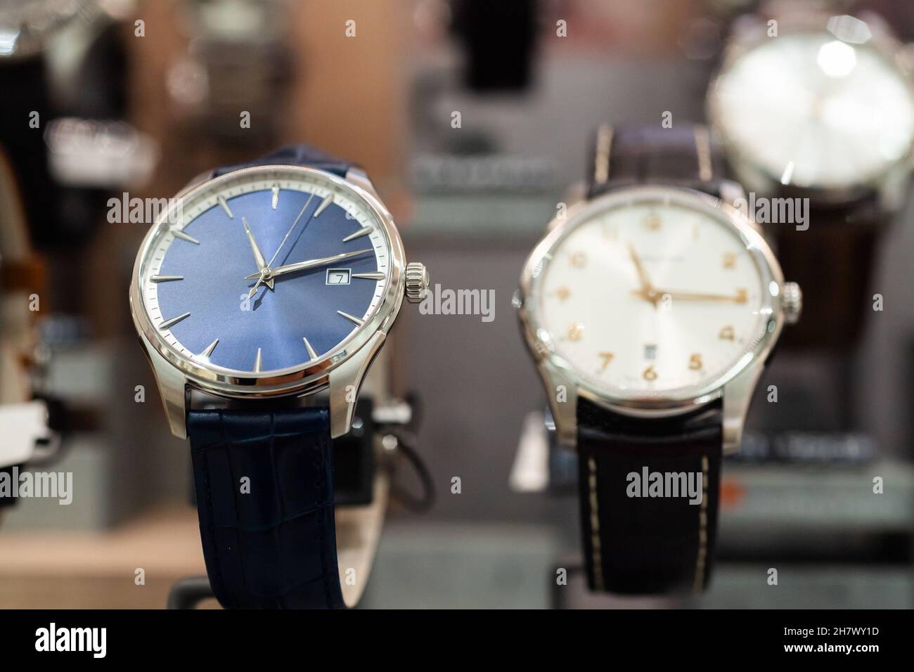 Luxury watches on display in store window, shallow depth of field Stock ...