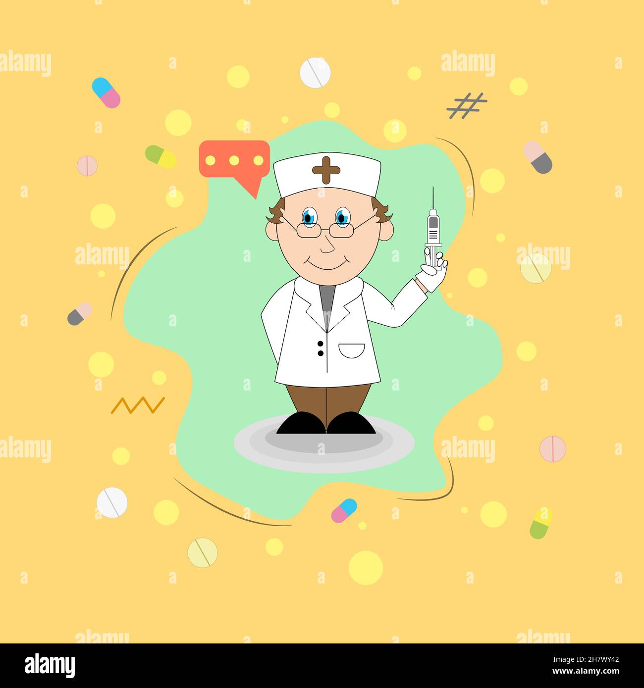 Doctor on a colorful background of design elements Stock Vector Image ...