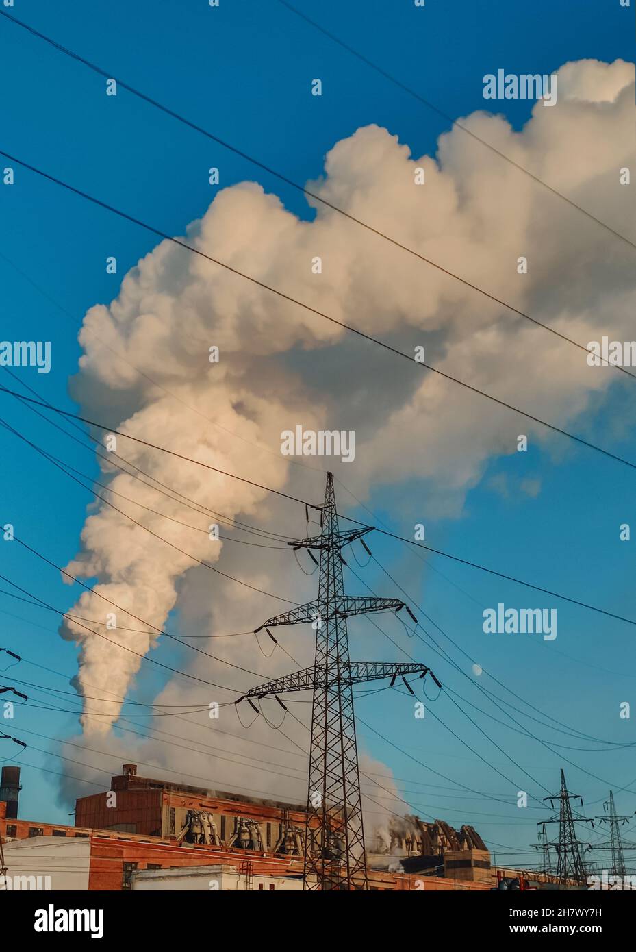 Huge Clouds Of Smoke From Chimneys Pipes Of A Thermal Power Plant