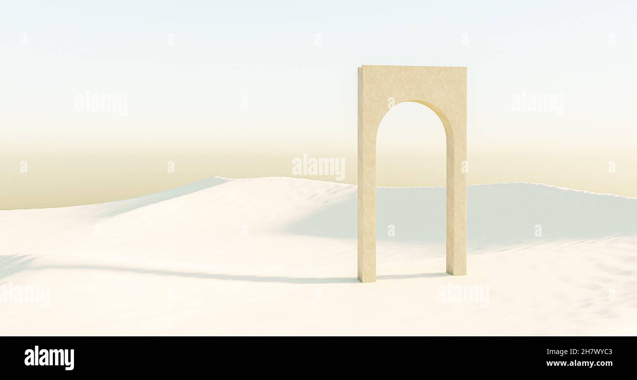 Path under concrete arches in desert. Majestic structure. Abstract ...