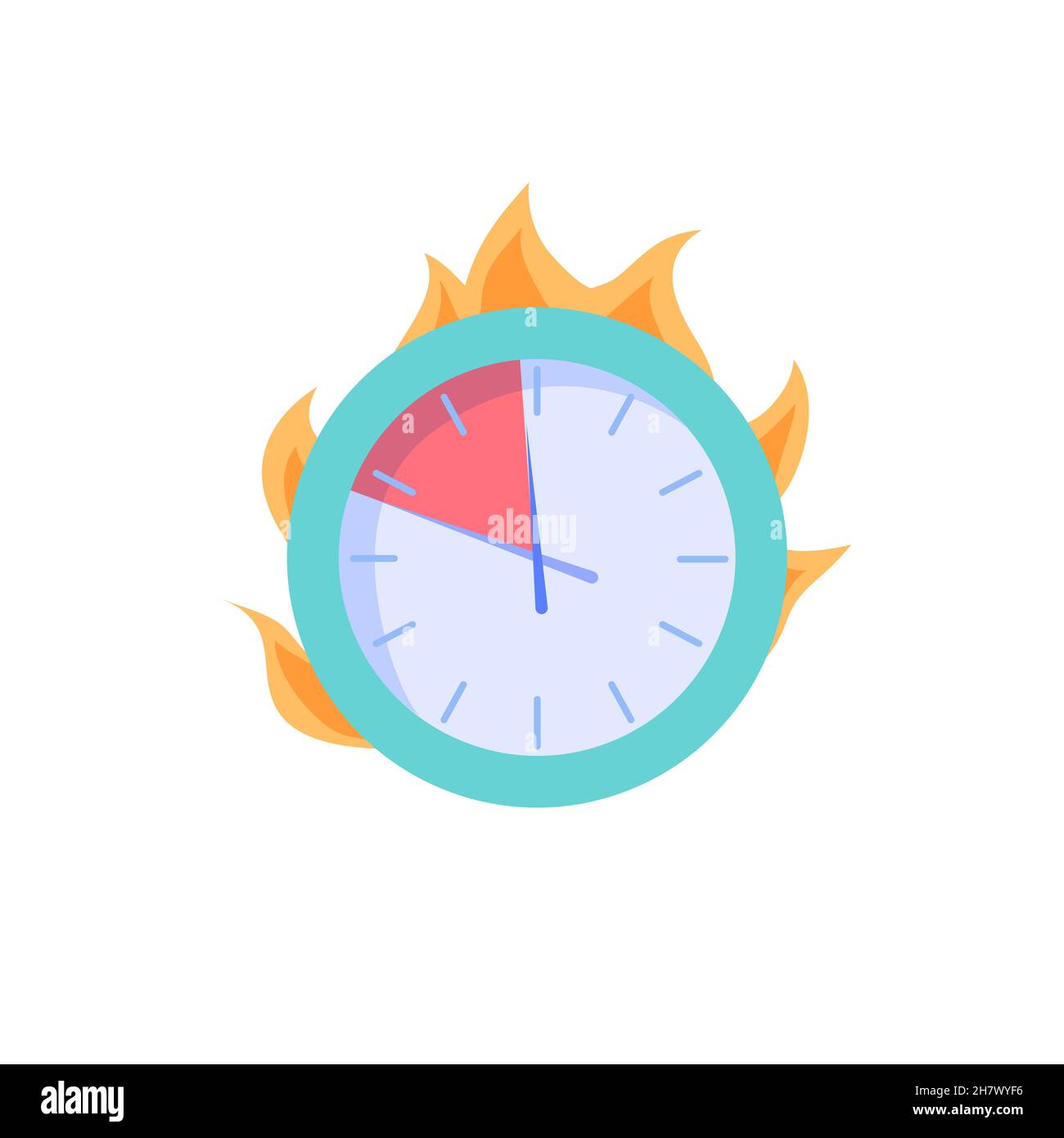 Flat cartoon burning clock,work stress deadline metaphor vector ...