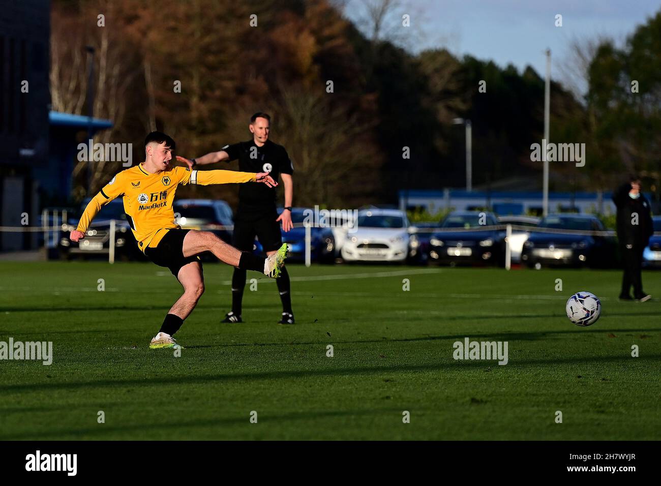 Luke Cundle #10 of Wolverhampton Wanders U23's scores his side's second ...