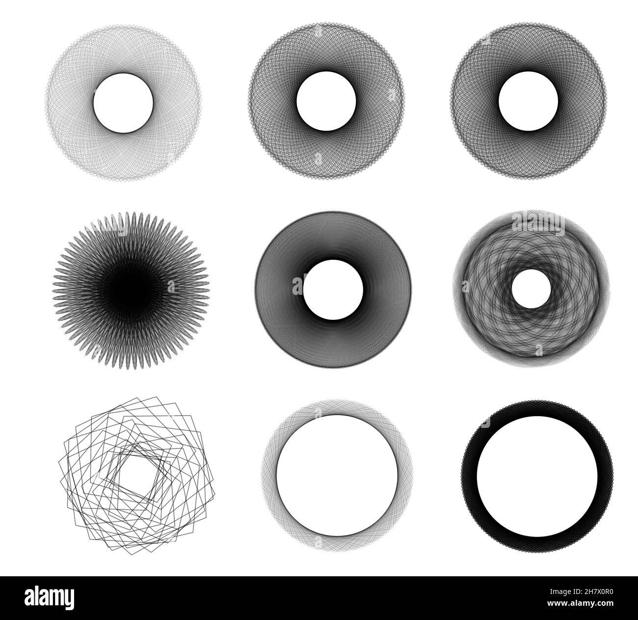 Abstract spherical shapes isolated over white background. Black and ...