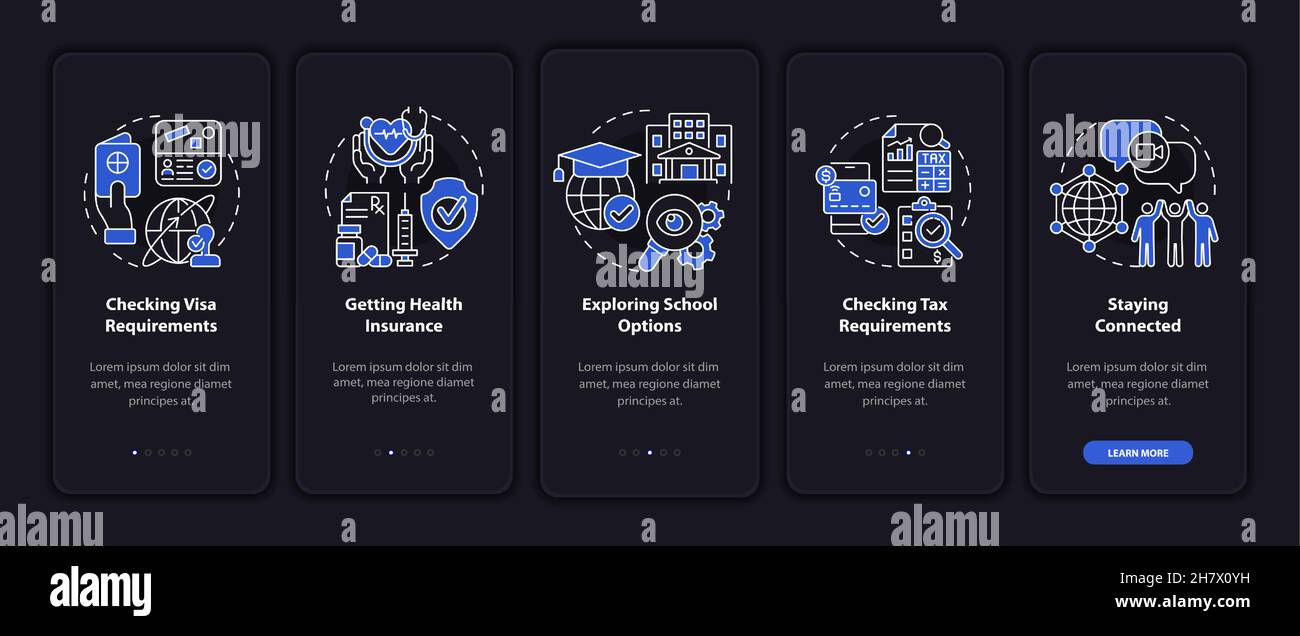 Things To Consider When Moving Dark Onboarding Mobile App Page Screen Stock Vector Image And Art
